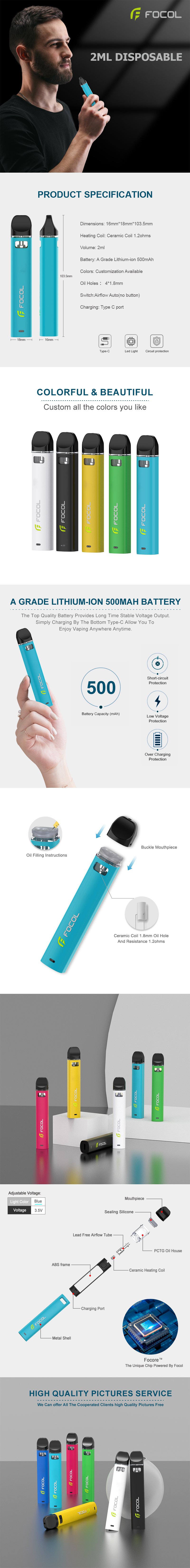 Rechargeable Empty Vape Pen THC Disposable 2 Gram - Focol Vapes