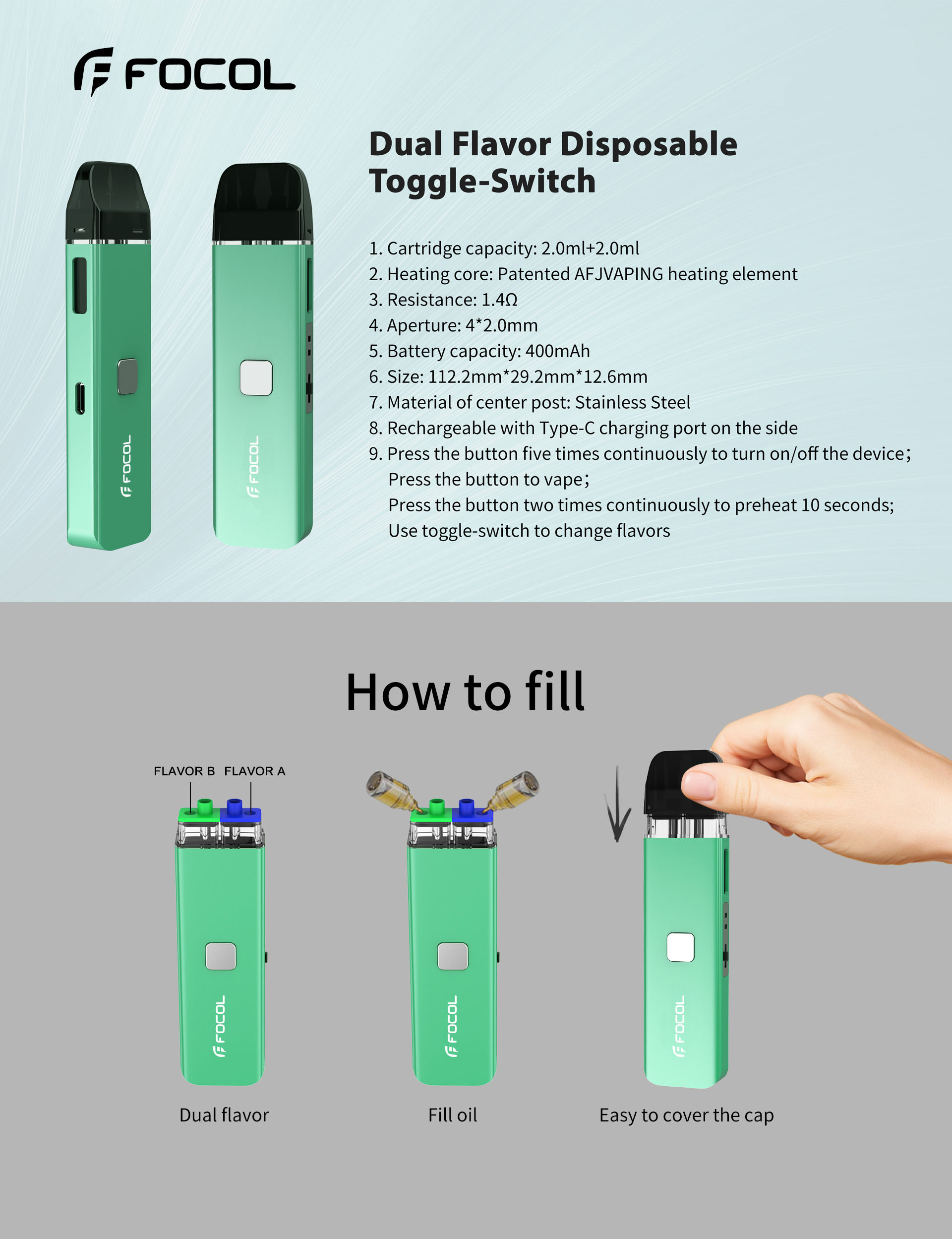 Dual Flavors 2ml+2ml Rechargeable Disposable Vape Pen from China ...